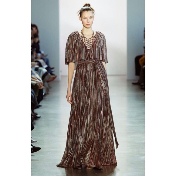 Dresses | 88 Badgley Mischka Gown Pleated Red Caplet Size 0 Formal Long ...